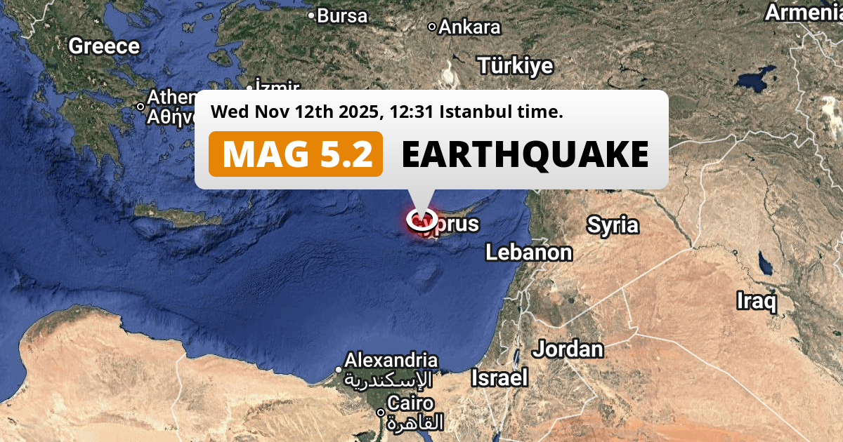 Shallow M5.2 FORESHOCK hit near Paphos in Cyprus on Wednesday Morning.