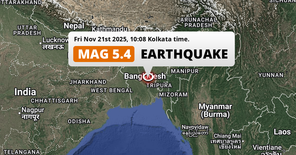 Shallow M5.4 Earthquake hit near Dhaka in Bangladesh on Friday Morning.