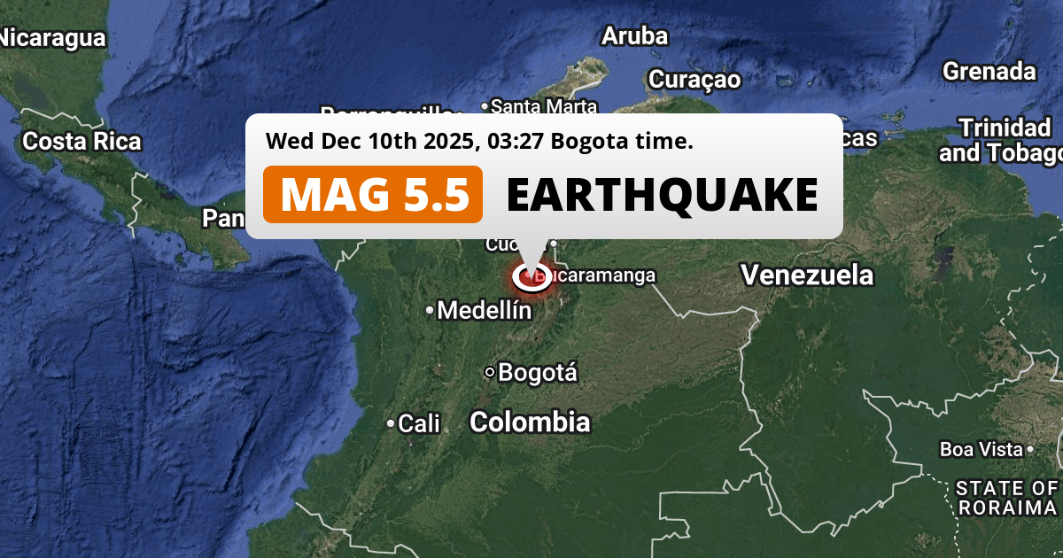 Significant M5.5 Earthquake struck on Wednesday Night near Bucaramanga ...