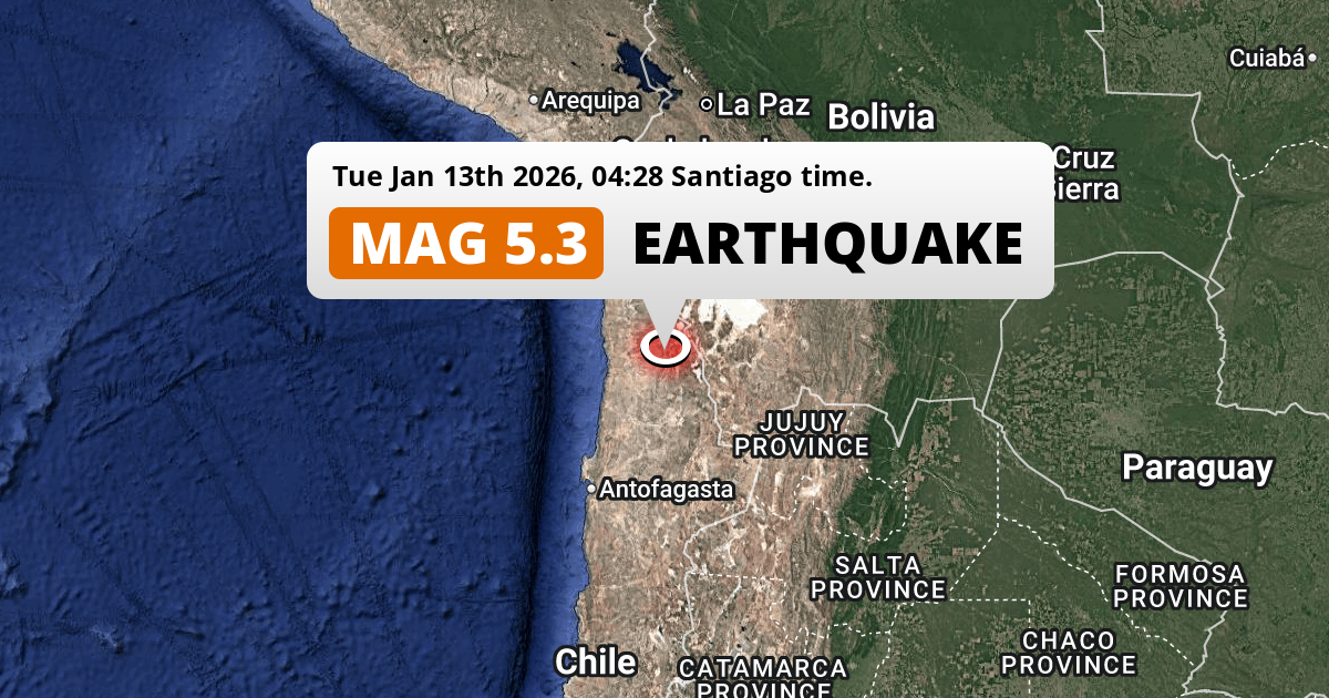 Significant M5.3 Earthquake struck on Tuesday Night 127km from Calama ...